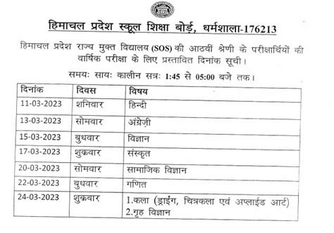 Hpbose Term 2 Date Sheet 2023 हिमाचल प्रदेश 8वीं 10वीं 12वीं की डेट शीट हुई रिलीज यहां देखें