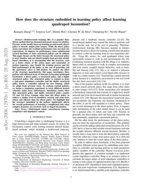 Pdf How Does The Structure Embedded In Learning Policy Affect Learning Quadruped Locomotion
