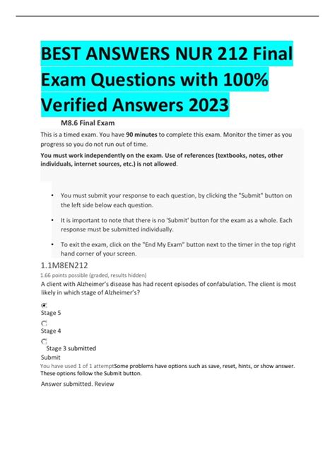 Best Answers Nur 212 Final Exam Questions With 100 Verified Answers