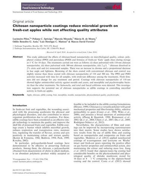 Pdf Chitosan Nanoparticle Coatings Reduce Microbial Growth · Pdf Filechitosan Nanoparticle