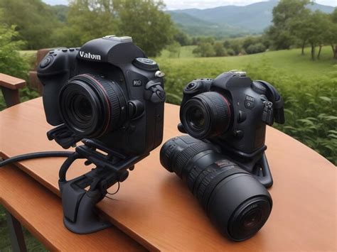 Dslr Camera On Table And Beautiful Background Premium Ai Generated Image