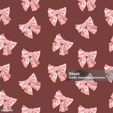 새틴 활을 가진 소녀 완벽 한 패턴 수채화 손 그려진 배경 귀여운 머리 리본 위한 인쇄 또는 직물 위한 빨강에 고립된 파스텔 핑크 색상의 침대 린넨 또는 보육 벽지 그림 0