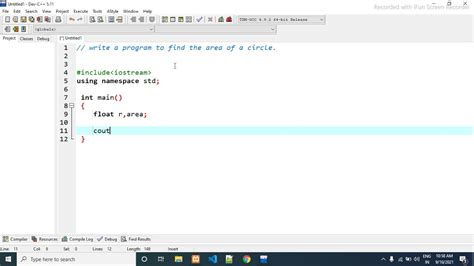 C Program To Find The Area Of A Circle Using Radius User Input Youtube