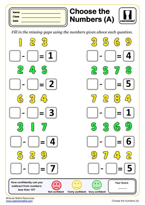 Choose The Numbers Worksheet A Pdf Printable Subtraction Worksheets