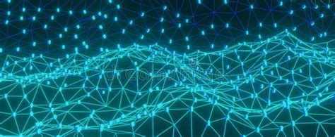 Blue Neon Plexus Network With Cubes Background Stock Illustration Illustration Of