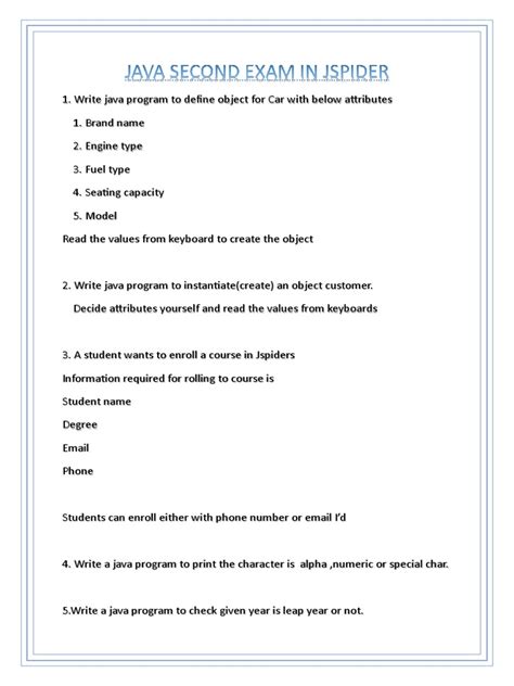 java second exam in jspider pdf
