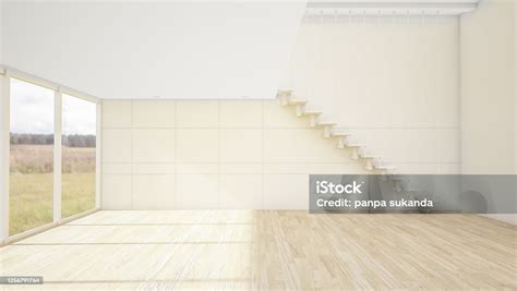 빈 방과 거실 현대 스타일의 인테리어 디자인 창문 이나 문 나무 바닥과 계단 3d 렌더 0명에 대한 스톡 사진 및 기타 이미지