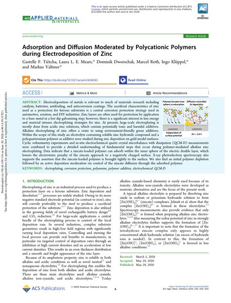 Pdf Adsorption And Diffusion Is Moderated By Polycationic Polymers During Electro Deposition