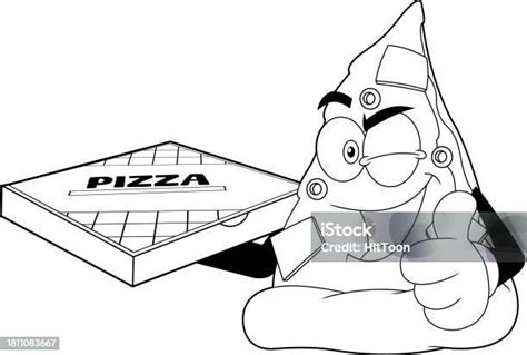 Outline 윙크 피자 조각 만화 캐릭터 피자 상자를 들고 엄지 손가락을 치켜 올리고 있습니다 라인아트에 대한 스톡 벡터 아트 및 기타 이미지 Istock