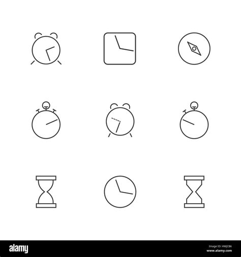 Different Icons Clock Of Thin Lines Isolated On White Background Flat Style Vector