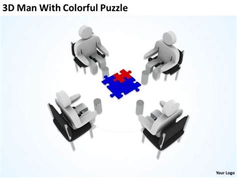 The Business People D Man With Colorful Puzzle PowerPoint Slides