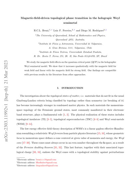 Pdf Magnetic Field Driven Topological Phase Transition In The Holograpic Weyl Semimetal