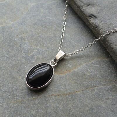 Black Onyx Oval Sterling Silver Pendant Handmade Gemstone Jewelry