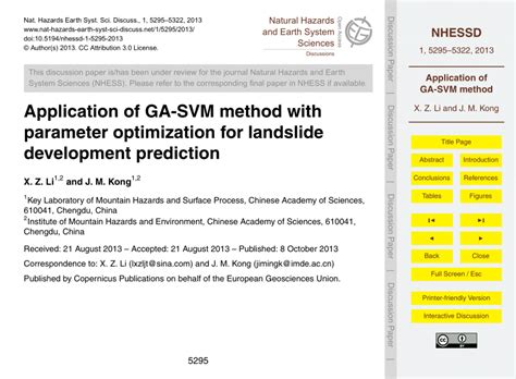 Pdf Application Of Ga Svm Method With Parameter Optimization For