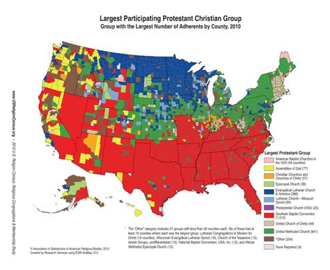 Where The Protestants Roam Map Of Protestant Denominations In The Us