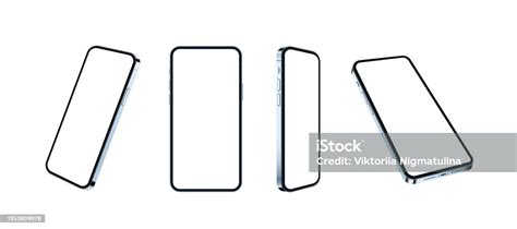사실적인 전화 모형 쇼 앱 또는 제품 프리젠 테이션을위한 새로운 파란색 셀룰러 개념 흰색 배경에 다른 각도와 관점보기로 설정 격리 된 3d 스마트 폰 전화에 대한 스톡 벡터