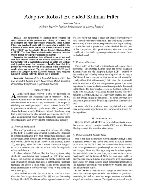 Francisco Nunes Adaptative Robust Extended Kalman Filter Pdf Kalman Filter Applied