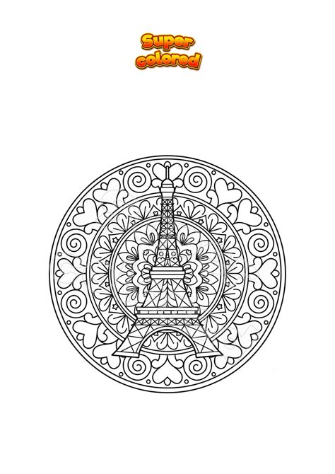 Coloring Page Paris Eiffel Tower Mandala Zentangle