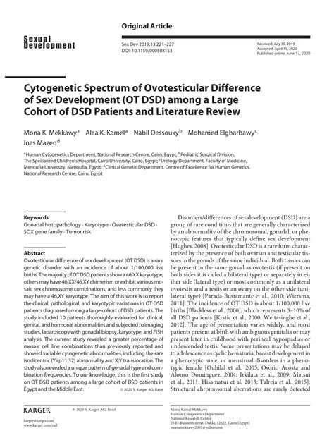 Cytogenetic Spectrum Of Ovotesticular Difference Of Sex Development OT DSD Among A Large