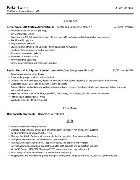Aix System Administrator Resume Samples Velvet Jobs