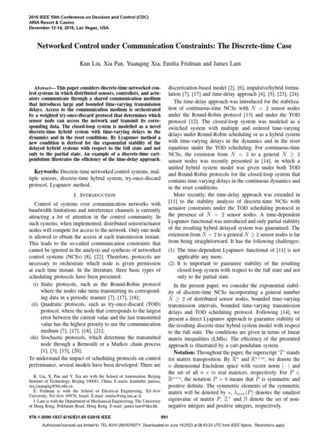 Networked Control Under Communication Constraints The Discrete Time Case Pdf Matrix