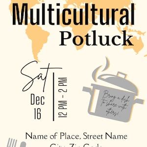 Multicultural Food Potluck Invitation Template International Food