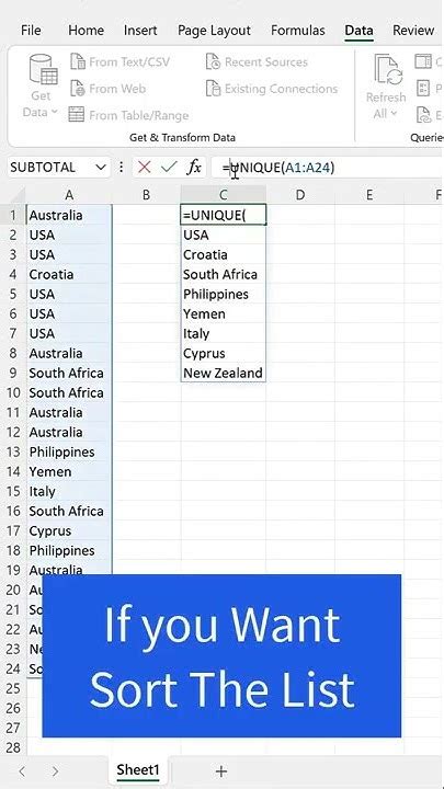 Excel Dynamic Array Functions Unique And Sort Shorts Youtube