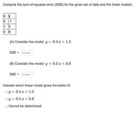 Solved Compute The Sum Of Squares Error Sse For The Given