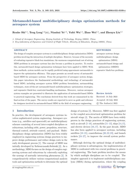 pdf metamodel based multidisciplinary design optimization methods for aerospace system