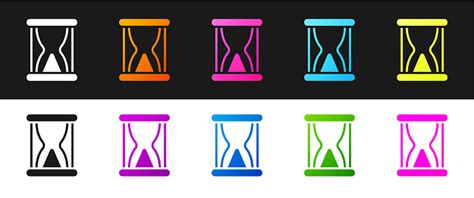 흑백 배경에 격리 된 흐르는 모래 아이콘과 오래된 모래 시계를 설정합니다 모래 시계 기호 비즈니스 및 시간 관리 개념 벡터 2