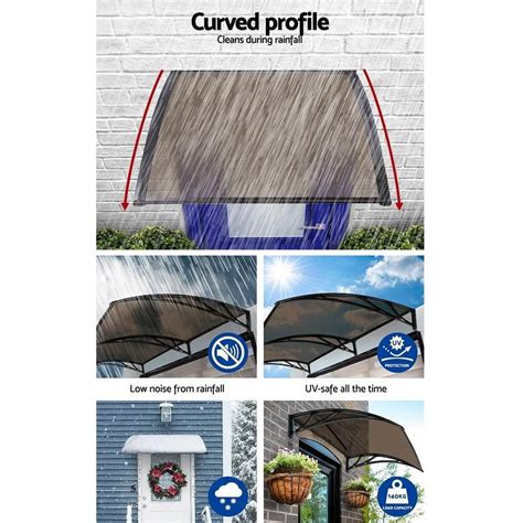 Instahut Window Awning Door Canopy 1m X 4m Brown Sheet Black Plastic
