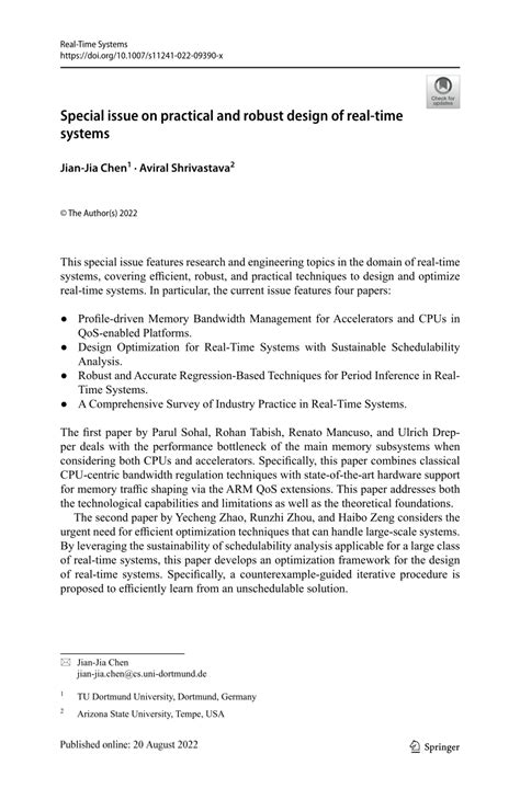 Pdf Special Issue On Practical And Robust Design Of Real Time Systems