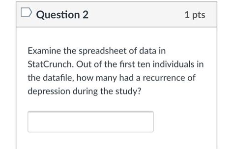 Question 2 1 Pts Examine The Spreadsheet Of Data In