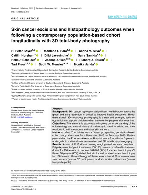 Pdf Skin Cancer Excisions And Histopathology Outcomes When Following A Contemporary Population