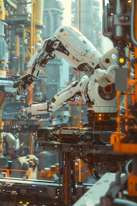 Advanced Robotics Operates In A High Tech Industrial Manufacturing Environment Stock Image