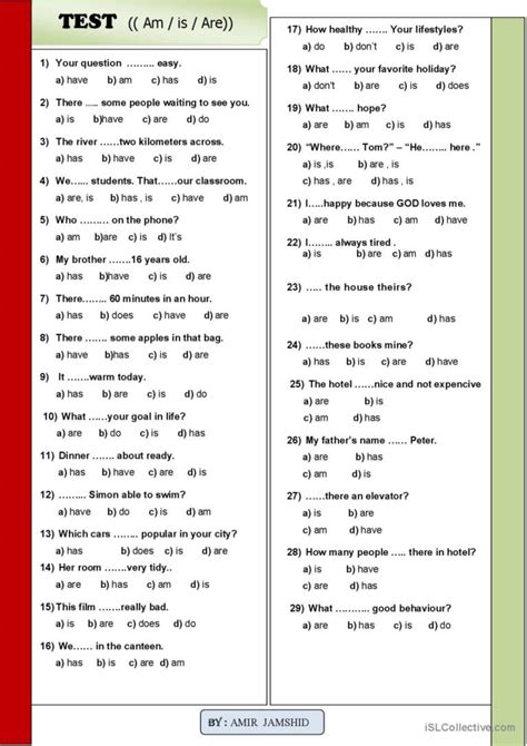 TEST AM IS ARE English ESL Worksheets Pdf Doc