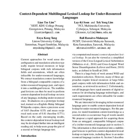 Context Dependent Multilingual Lexical Lookup For Under Resourced Languages Acl Anthology