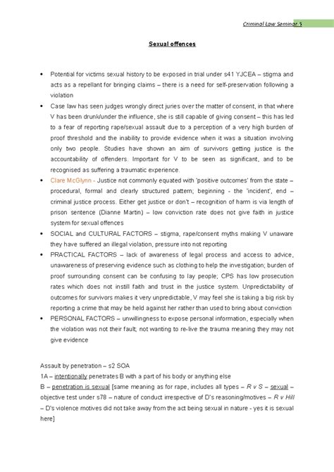 Criminal Law Seminar 5 Sexual Offences Sexual Offences Potential