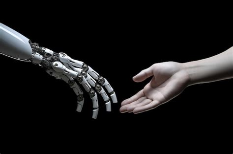 Premium Photo A Robot Hand And A Human Hand Shake Each Other