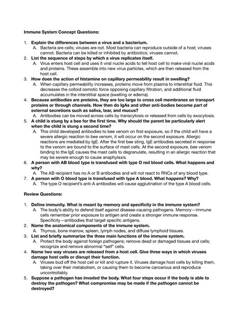 Immune System Lecture Notes Tahimic Human Physiology Immune System Concept Questions