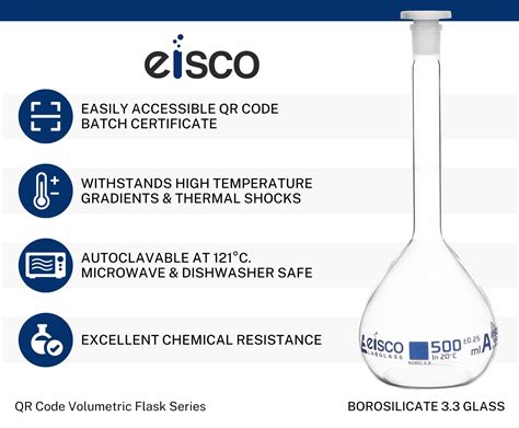 Eisco Volumetric Flask 500ml Class A Borosilicate Glass