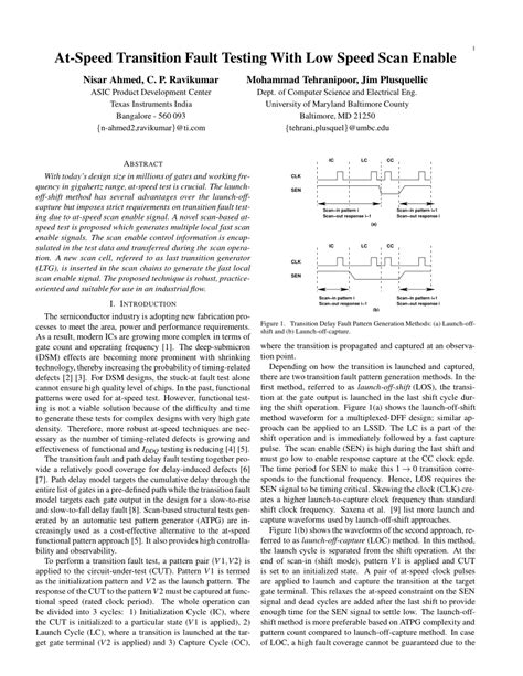 Pdf At Speed Transition Fault Testing With Low Speed Scan Enable