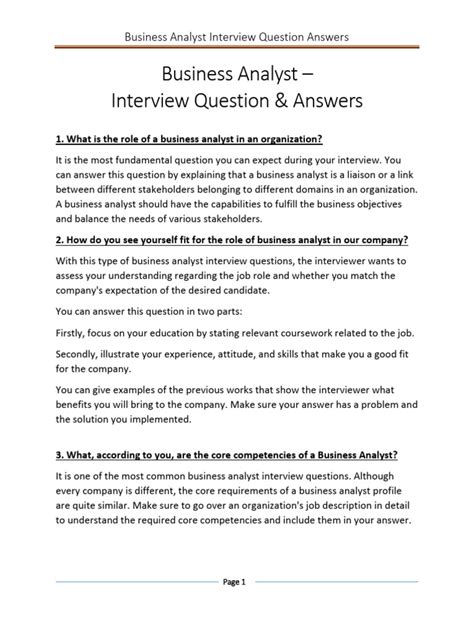 Business Analyst Interview Questions Pdf Agile Software