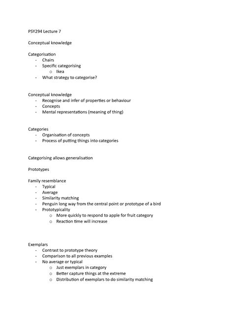 Conceptual Knowledge Categorisation 7 Psy294 Lecture 7 Conceptual Knowledge Categorisation