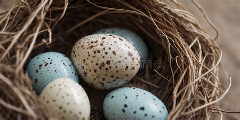 Close Up Of Speckled Bird Eggs In A Nest Stock Illustration