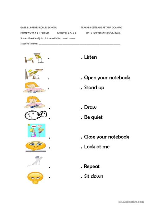 Commands In Class Pictur English ESL Worksheets Pdf Doc