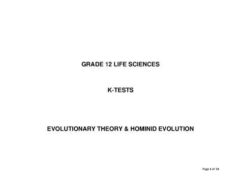 Grade 12 Evolution And Hominid Evolution Grade 12 Life Sciences K Tests