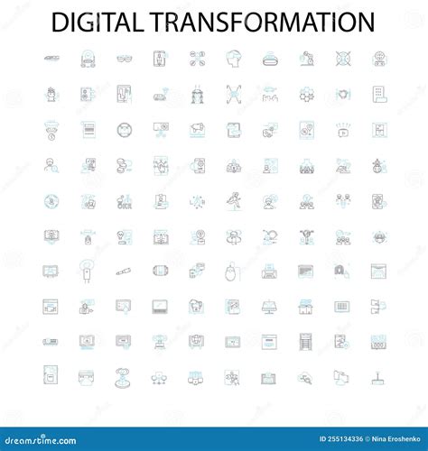 Digital Transformation Icons Signs Outline Symbols Concept Linear Illustration Line