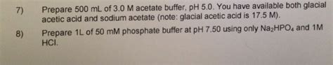Solved Prepare ML Of M Acetate Buffer PH Chegg Com