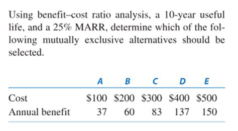 Solved Using Benefit Cost Ratio Analysis A 10 Year Useful
